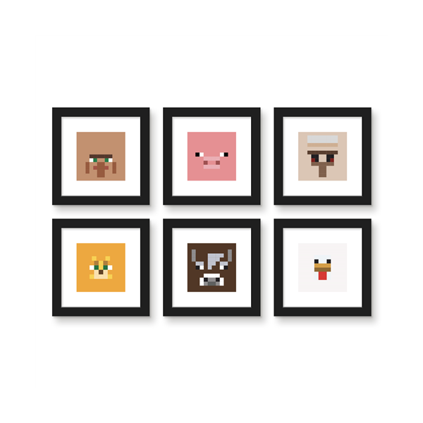 Gallery Pops Minecraft - Iconic Pixels Village Bundle (6-Pack) Framed ...